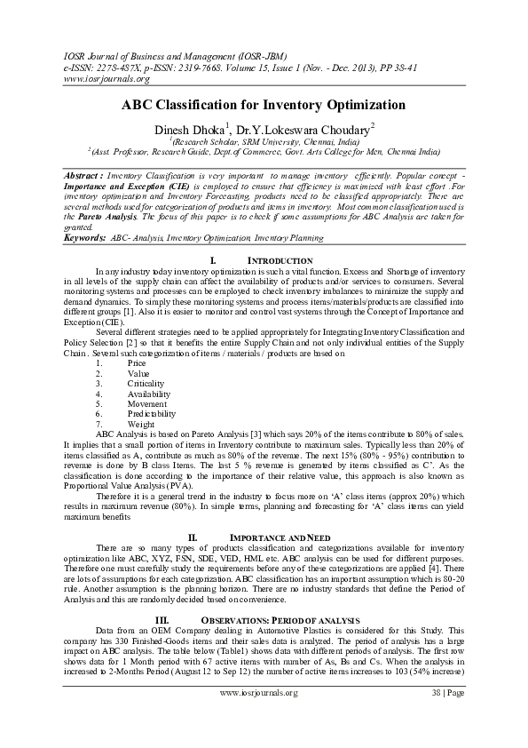 (PDF) ABC Classification for Inventory Optimization