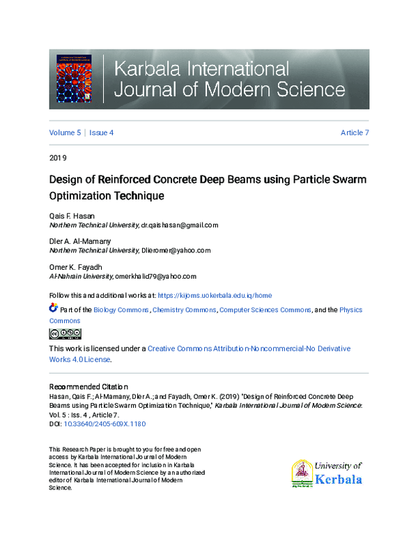 Pdf Design Of Reinforced Concrete Deep Beams Using Particle Swarm Optimization Technique