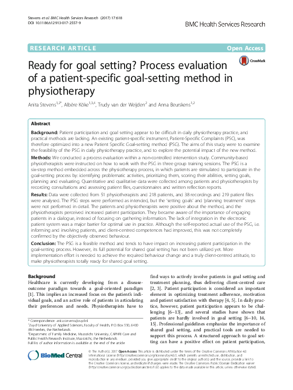 Ready for goal setting? Process evaluation of a patient-specific goal ...