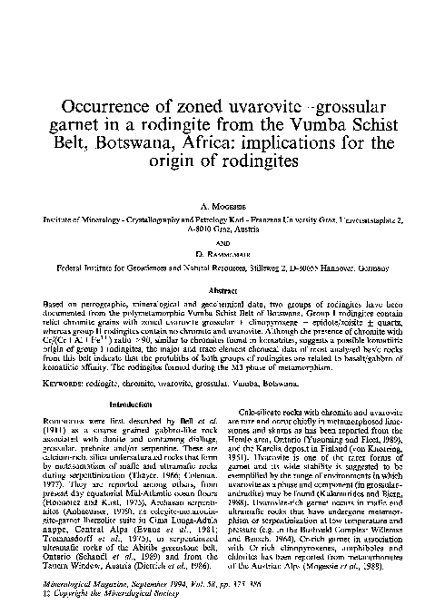 (PDF) Occurrence of Zoned Uvarovite—Grossular Garnet in a Rodingite ...