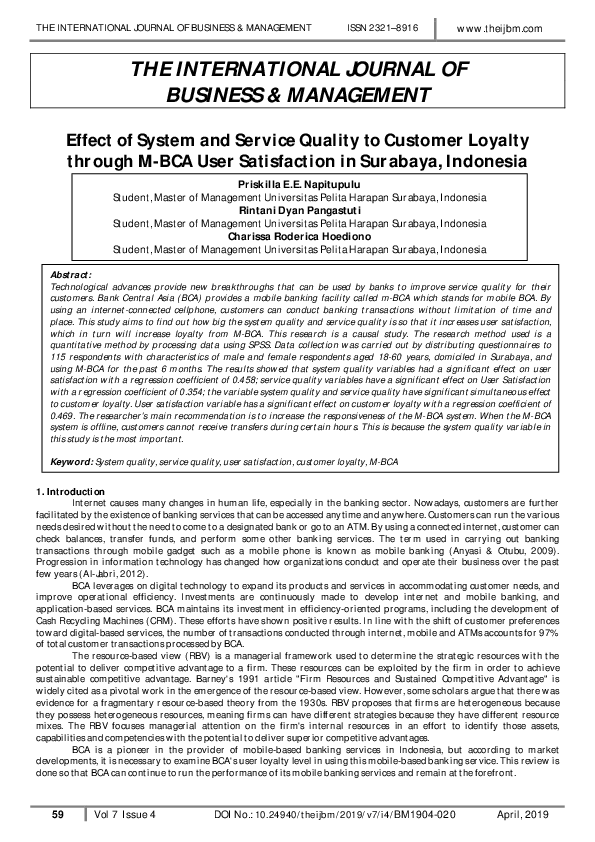 (PDF) Effect of System and Service Quality to Customer Loyalty through ...