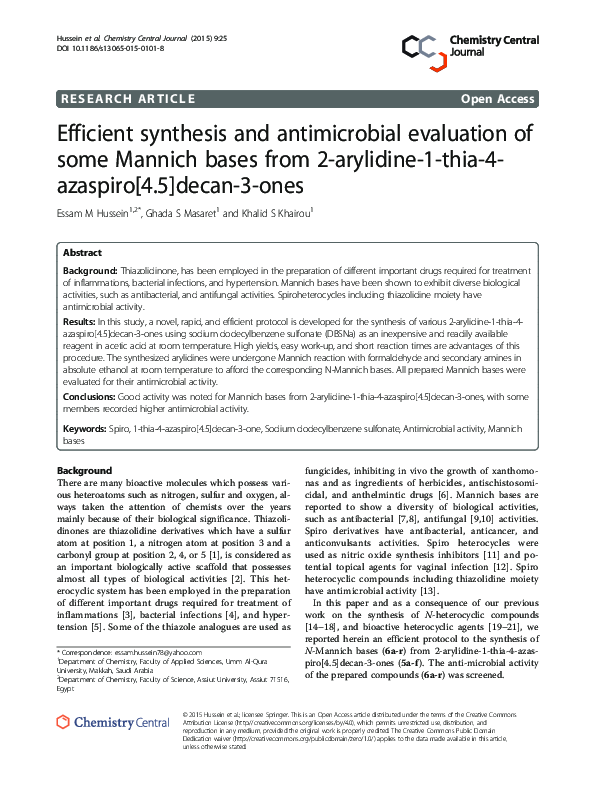 (PDF) Efficient synthesis and antimicrobial evaluation of some Mannich ...