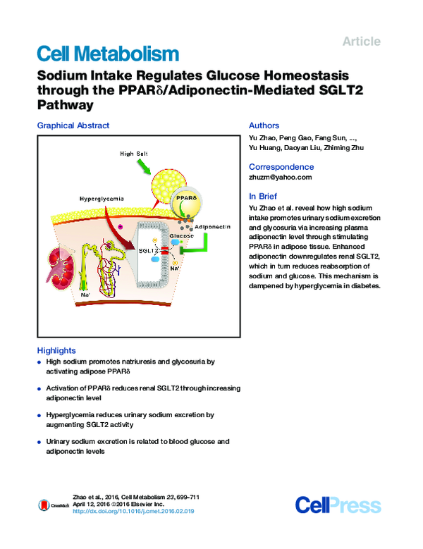 (PDF) Sodium Intake Regulates Glucose Homeostasis through the PPARδ ...