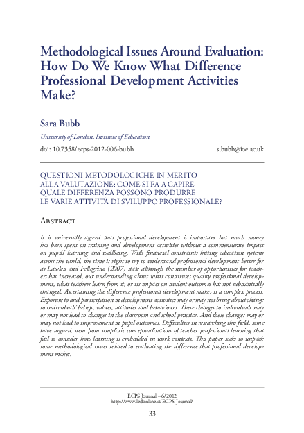 (PDF) Methodological Issues around Evaluation: How Do We Know What Difference Professional ...