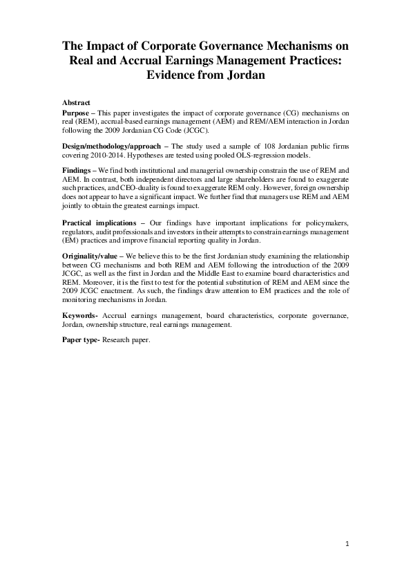 (PDF) The impact of corporate governance mechanisms on real and accrual earnings management ...