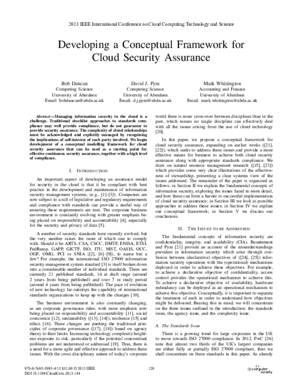 (PDF) Developing a Conceptual Framework for Cloud Security Assurance