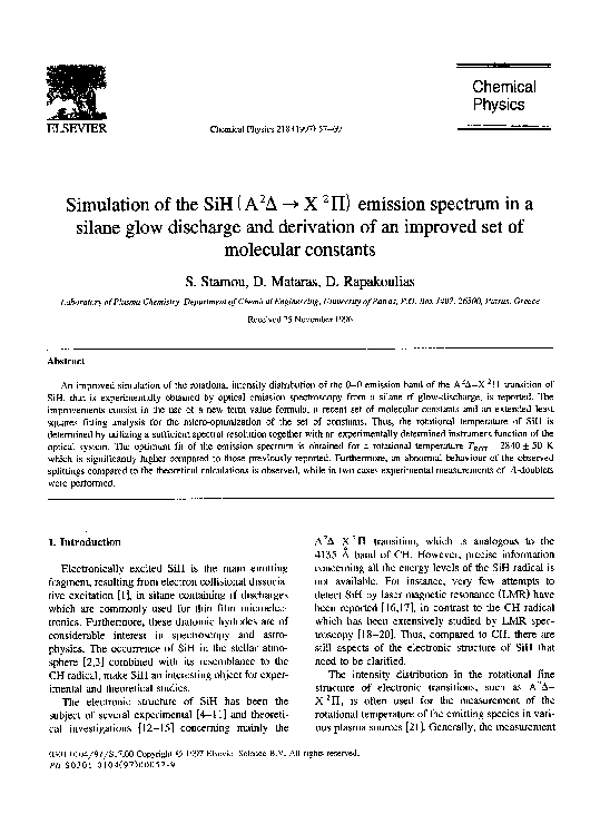 (PDF) Simulation of the SiH () emission spectrum in a silane glow ...