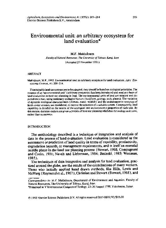 (PDF) Environmental unit: an arbitrary ecosystem for land evaluation