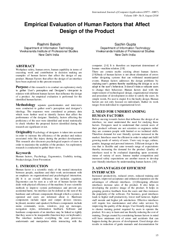 Pdf Empirical Evaluation Of Human Factors That Affect Design Of The