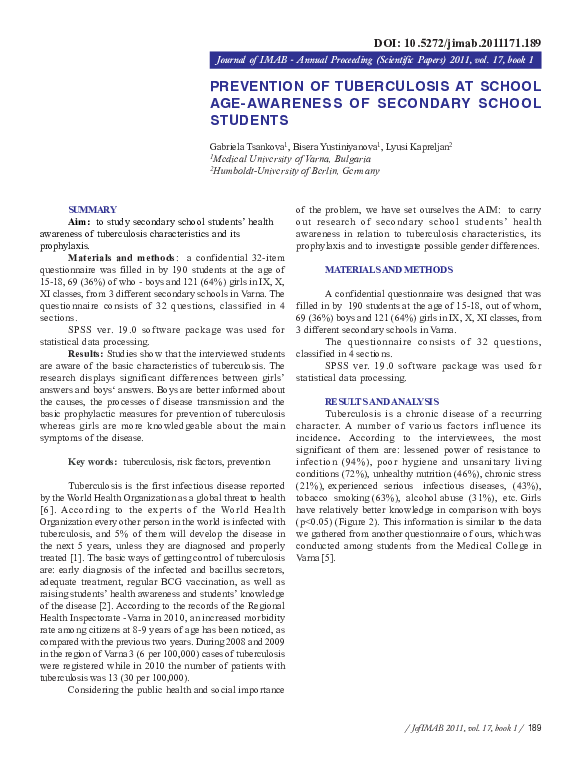 (PDF) Prevention of Tuberculosis at School Age-Awareness of Secondary ...