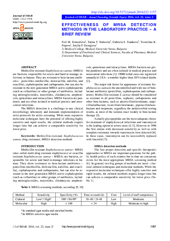 (PDF) Effectiveness of Mrsa Detection Methods in the Laboratory ...