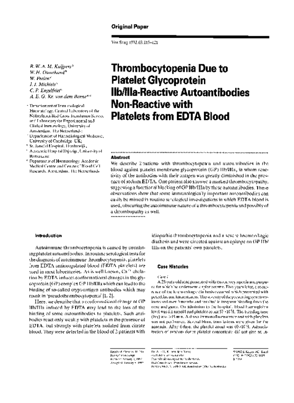(PDF) Thrombocytopenia Due to Platelet Glycoprotein IIb/IIIa-Reactive ...