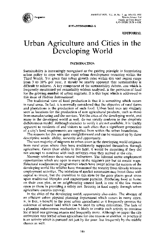 (PDF) Urban agriculture and cities in the developing world