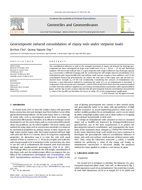 (PDF) Geocomposite induced consolidation of clayey soils under stepwise loads