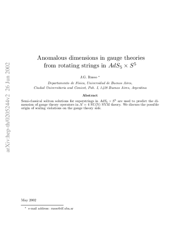 Pdf Anomalous Dimensions In Gauge Theories From Rotating Strings In