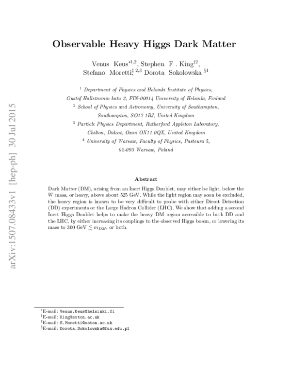 (PDF) Observable heavy Higgs dark matter