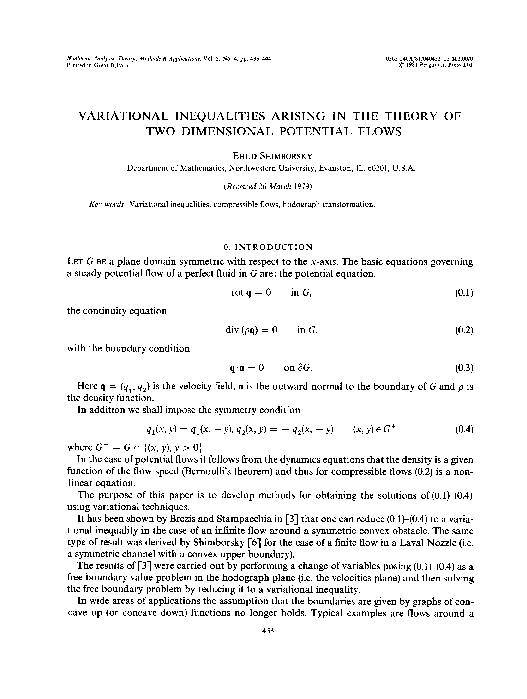 (PDF) Variational Inequalities in 2D Flow Theory
