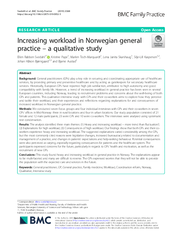 (PDF) Increasing workload in Norwegian general practice – a qualitative ...