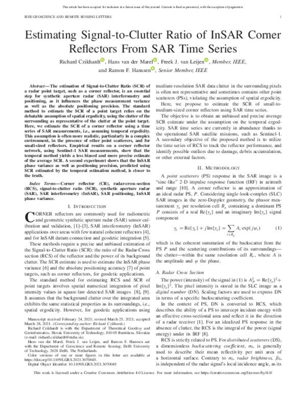 (PDF) Estimating Signal-to-Clutter Ratio of InSAR Corner Reflectors ...