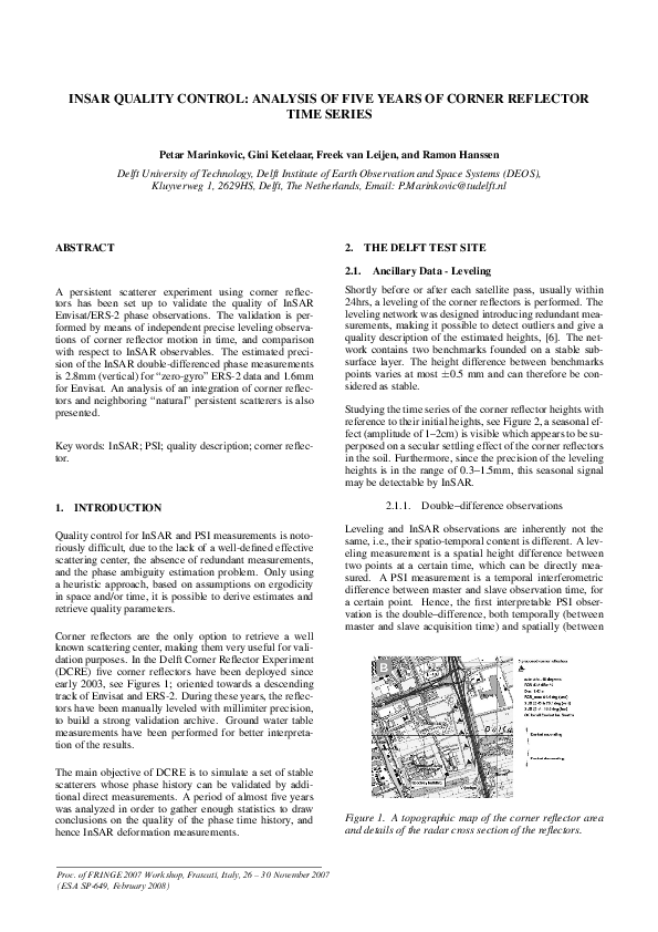 (PDF) InSAR quality control: Analysis of five years of corner reflector ...