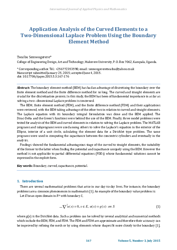 (PDF) Application Analysis of the Curved Elements to a Two-Dimensional Laplace Problem Using the ...