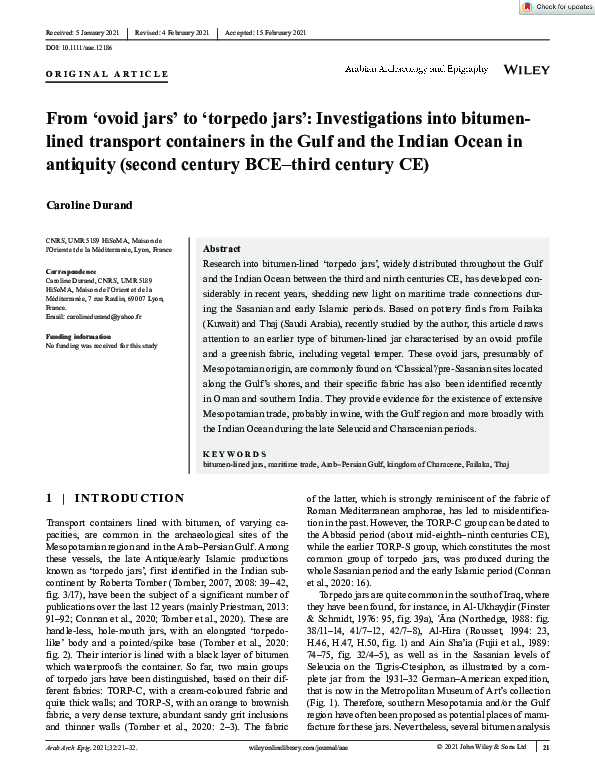 (PDF) (2021) C. DURAND, From “ovoid jars” to “torpedo jars ...