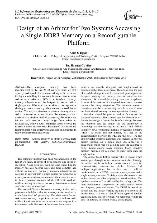 (PDF) Design of an Arbiter for Two Systems Accessing a Single DDR3 Memory on a Reconfigurable ...