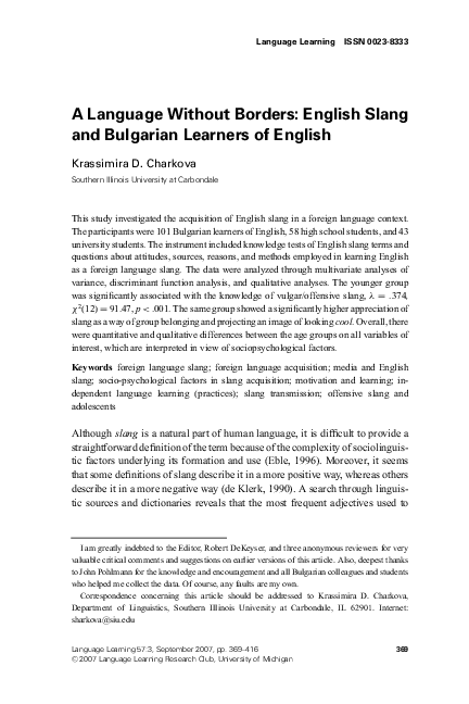 (PDF) A Language Without Borders: English Slang and Bulgarian Learners ...