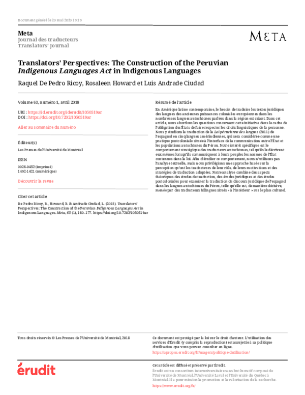 (PDF) Translators’ Perspectives: The Construction of the Peruvian ...