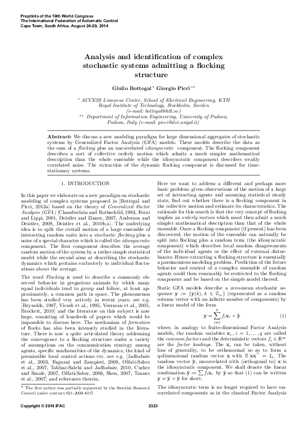 (PDF) Analysis and Identification of Complex Stochastic Systems Admitting a Flocking Structure ...