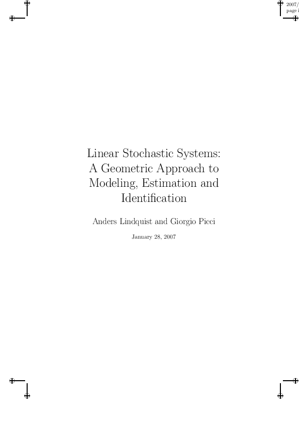 Pdf Linear Stochastic Systems A Geometric Approach To Modeling Estimation And Identification 