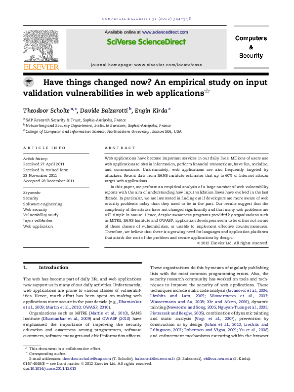 (PDF) Have things changed now? An empirical study on input validation vulnerabilities in web ...