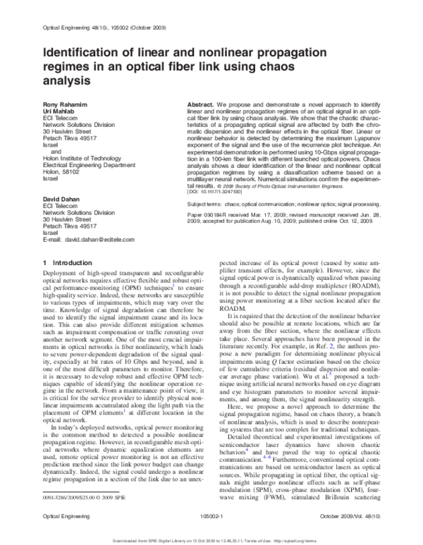 (PDF) Identification of linear and nonlinear propagation regimes in an optical fiber link using ...