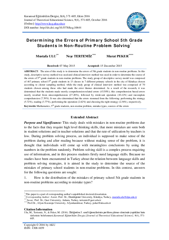 (PDF) Determining the Errors of Primary School 5th Grade Students in ...