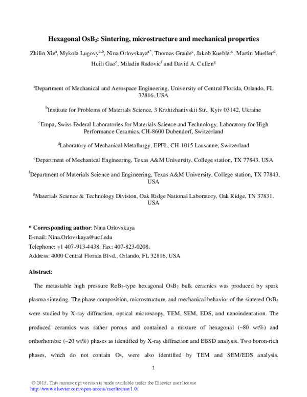 (PDF) Hexagonal OsB2: Sintering, microstructure and mechanical properties
