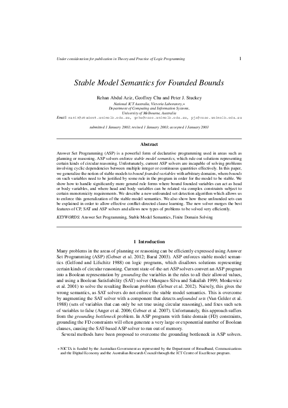 (PDF) Stable model semantics for founded bounds