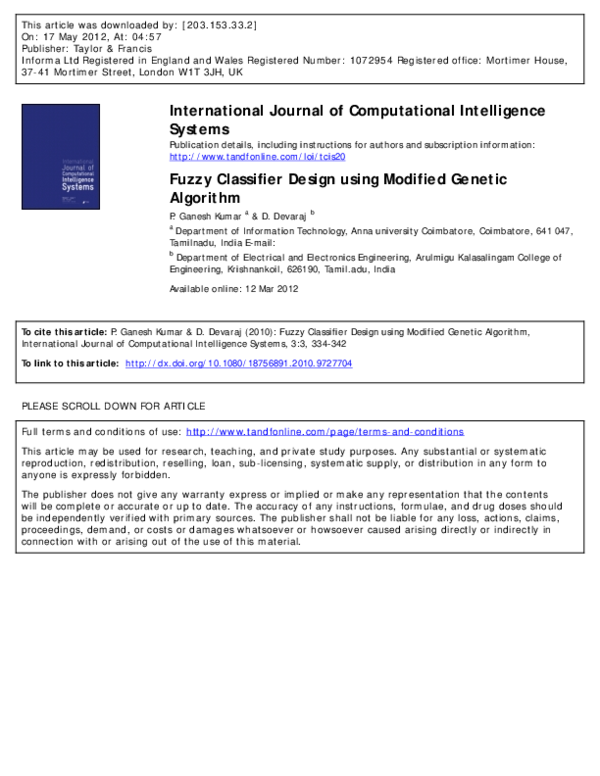 (PDF) Fuzzy Classifier with Modified Genetic Algorithm (PDF) Fuzzy Classifier with Modified Genetic Algorithm