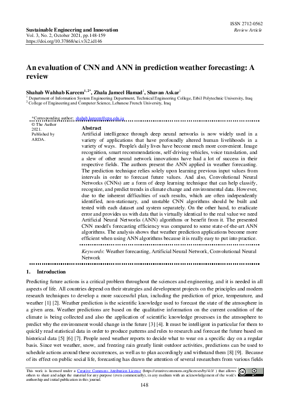 (PDF) An evaluation of CNN and ANN in prediction weather forecasting: A ...