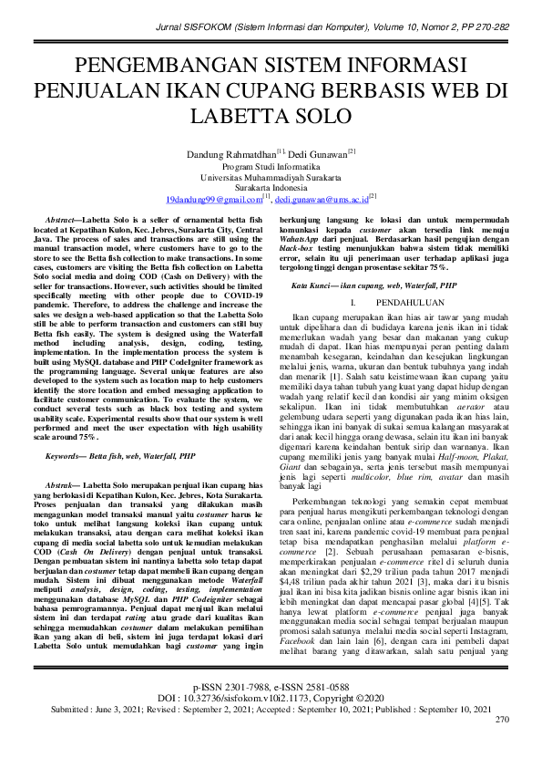 (PDF) Pengembangan Sistem Informasi Penjualan Ikan Cupang Berbasis Web DI Labetta Solo