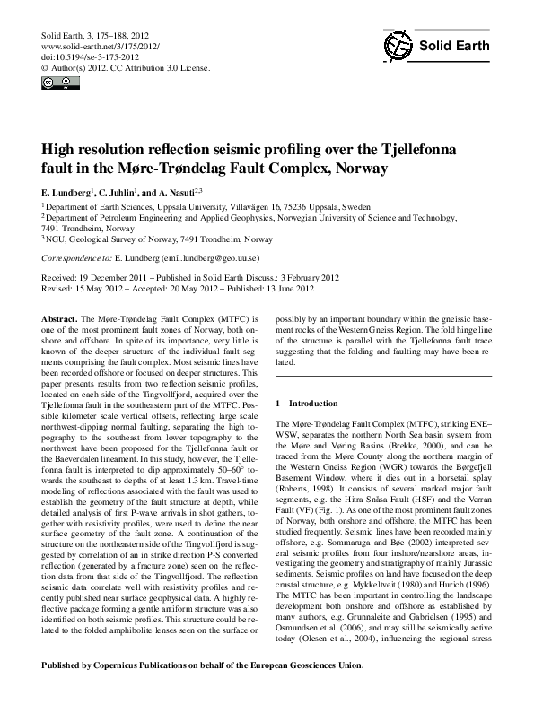 (PDF) High resolution reflection seismic profiling over the Tjellefonna ...