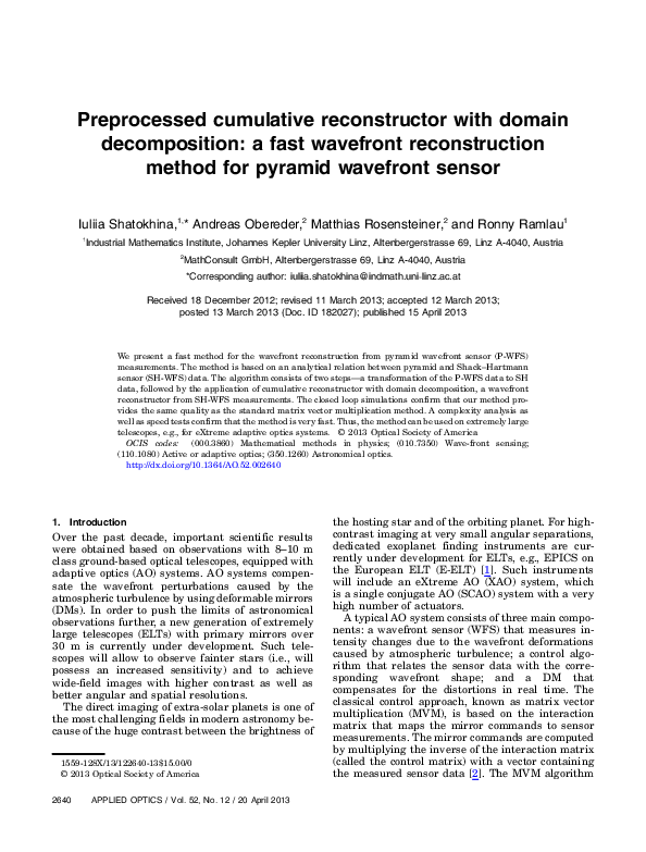 (PDF) Preprocessed cumulative reconstructor with domain decomposition: a fast wavefront ...