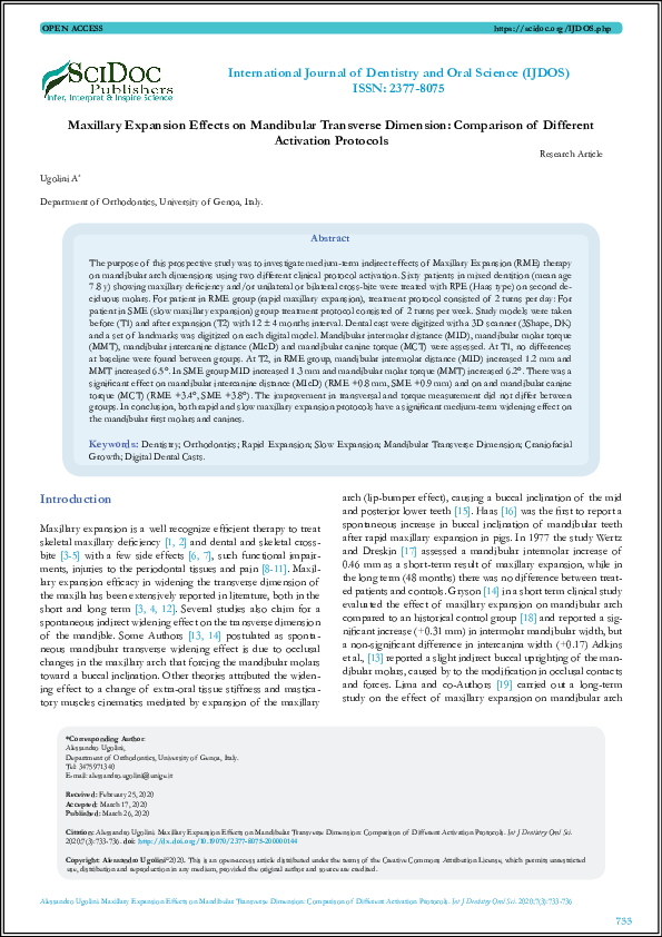 (PDF) Maxillary Expansion Effects on Mandibular Transverse Dimension ...