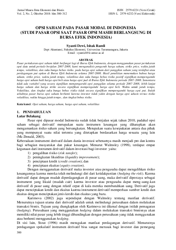 (PDF) Opsi Saham Pada Pasar Modal DI Indonesia (Studi Pasar Opsi Saat Pasar Opsi Masih ...