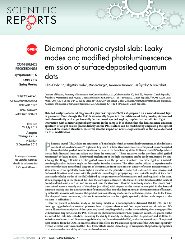 (PDF) Diamond photonic crystal slab: Leaky modes and modified photoluminescence emission of ...