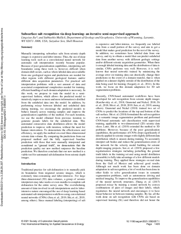 (PDF) Subsurface salt recognition via deep learning – An iterative ...