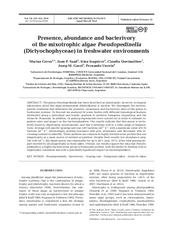 (PDF) Presence, abundance and bacterivory impact of the mixotrophic ...
