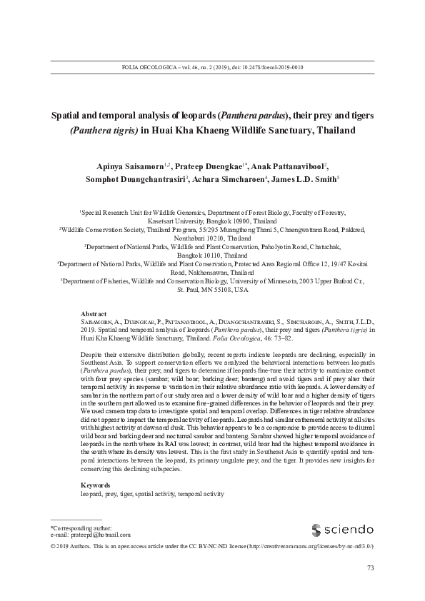 (PDF) Spatial and temporal analysis of leopards (Panthera pardus), their prey and tigers ...