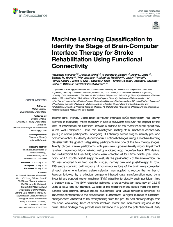 (PDF) Machine Learning Classification to Identify the Stage of Brain ...