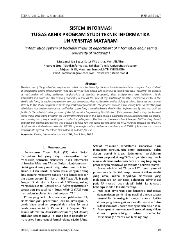 (PDF) Sistem Informasi Tugas Akhir Program Studi Informatika