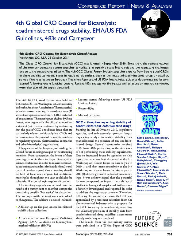 (PDF) Conference Report: 4th Global CRO Council for Bioanalysis ...